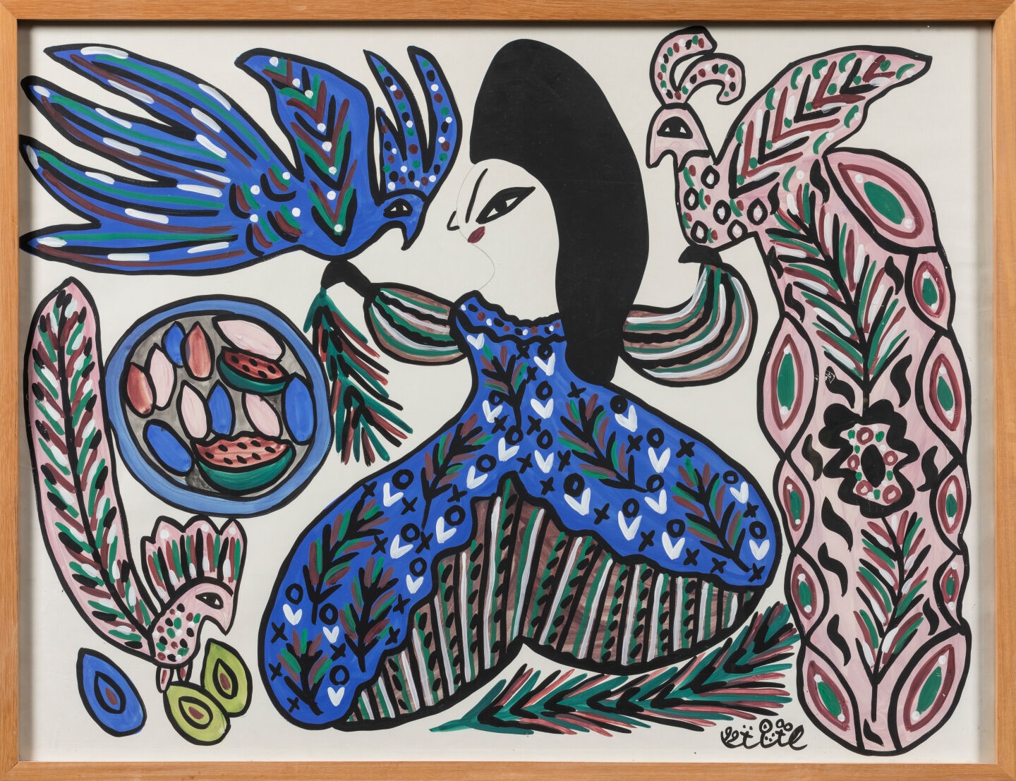 Baya Mahieddine | Femme à la coupe de fruits et aux trois oiseaux, 1992 ...