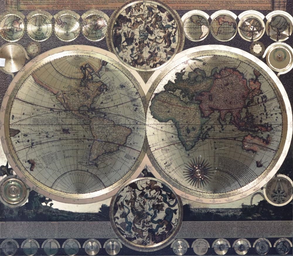 Pieter Schenk | NICELY FRAMED GOLD FOIL WORLD MAP BY PETER SCHENK ...