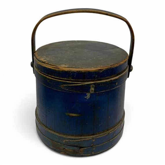 Sugar | Antique Wooden Blue Paint Sugar Bucket | MutualArt