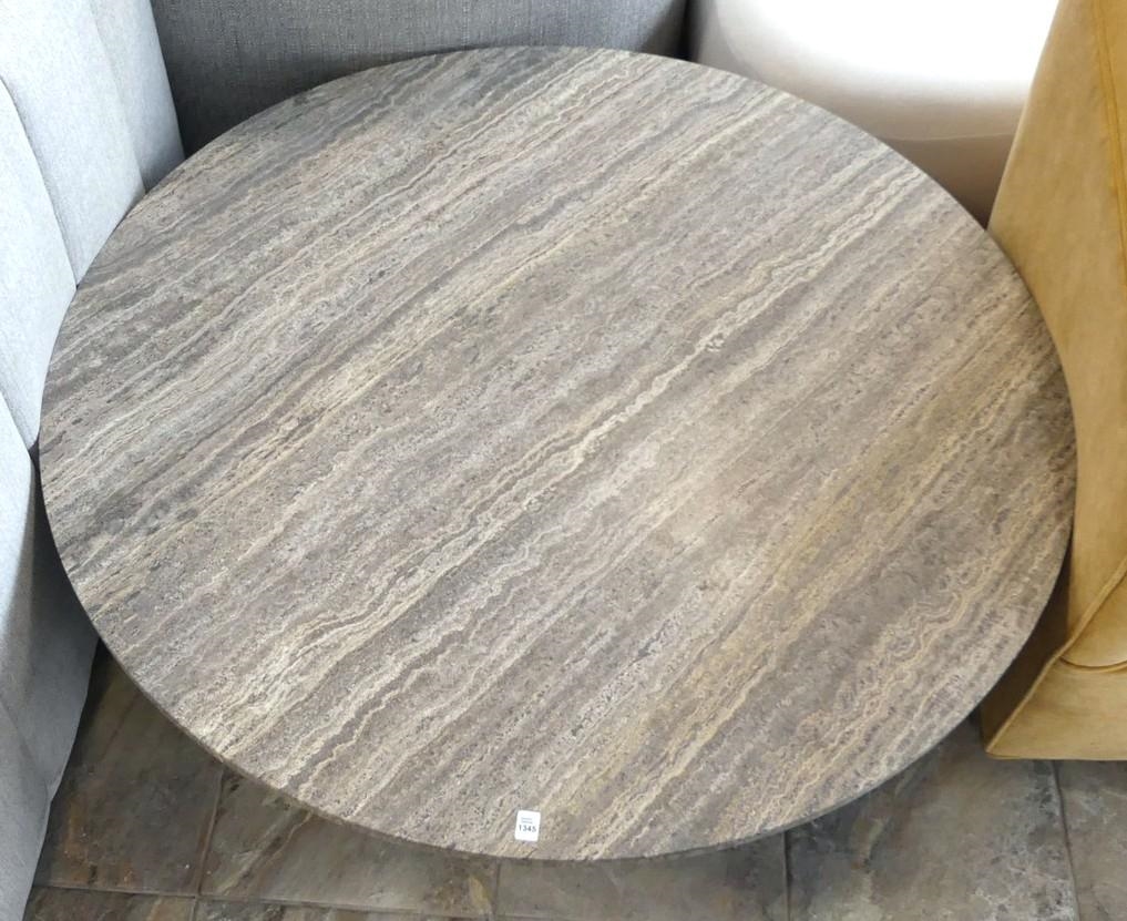 Coffee | Travertine circular top on extruded aluminum base with three ...