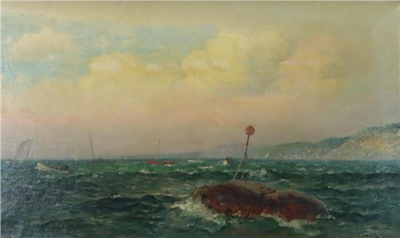 James Gale Tyler | Marine seascape with rolling waves and a rocky ...