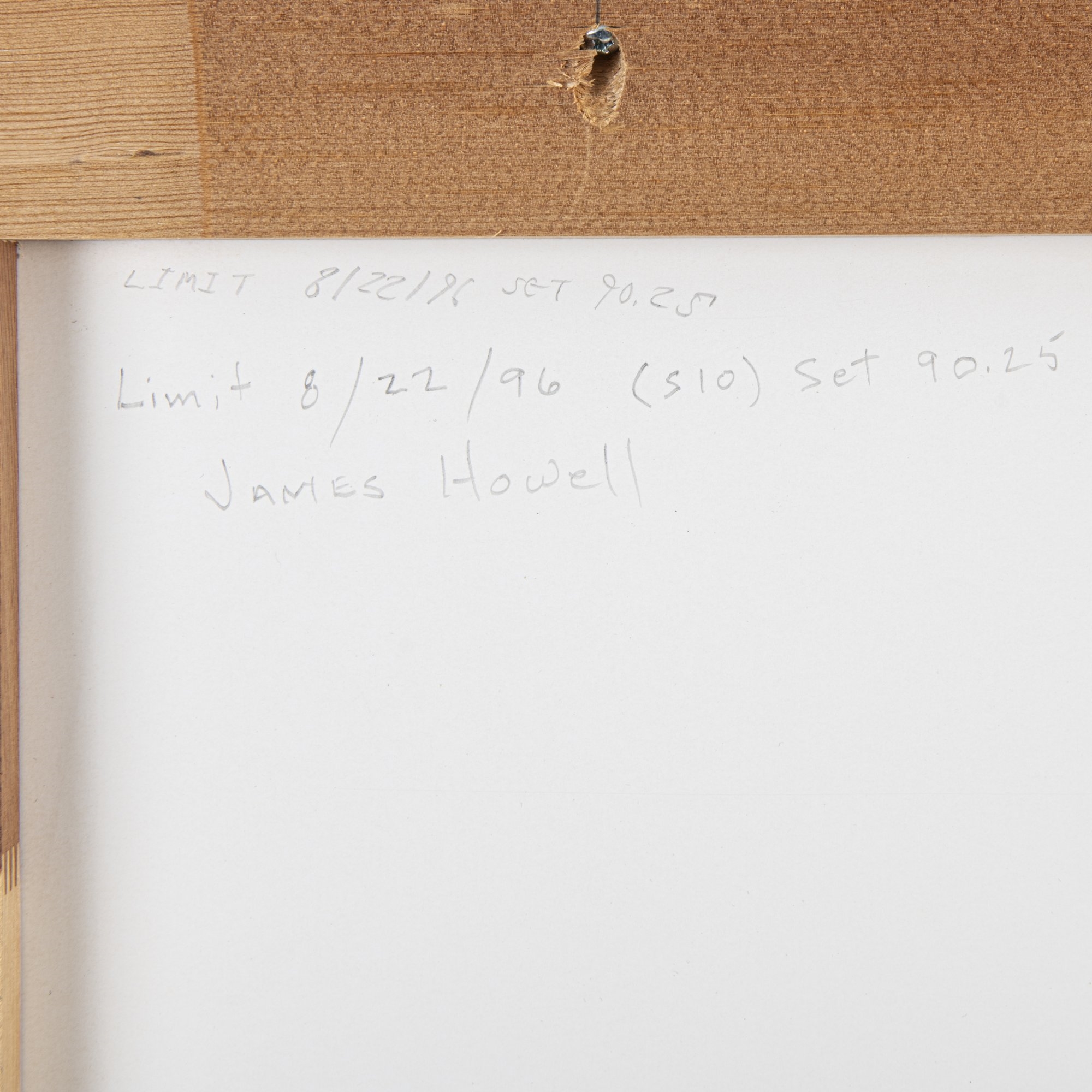 James Howell | Limit 8/22/96 (S10) Set 90.25 (1996) | MutualArt