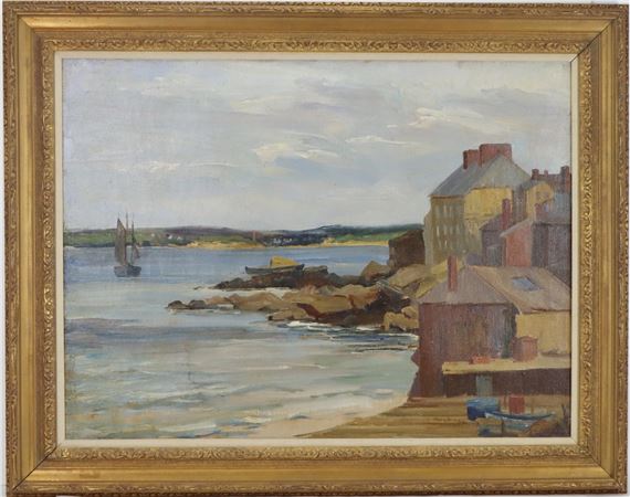 Mary Cable Butler | Impressionist coastal scene of a harbor with rocky ...