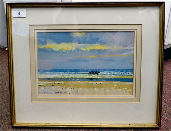 Robert King | Robert King - two horsemen riding on a deserted beach oil ...
