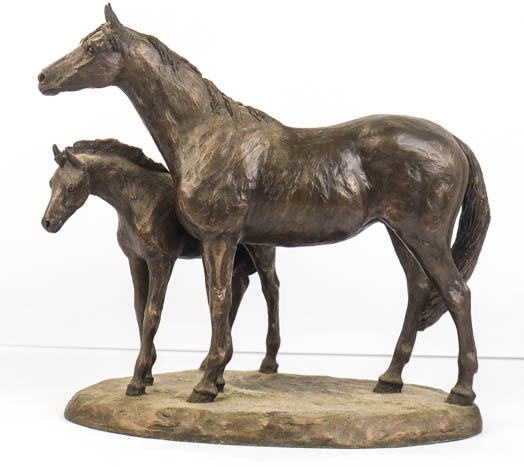 Mary Pinsent | cold cast bronze statue of a mare and her foal standing ...