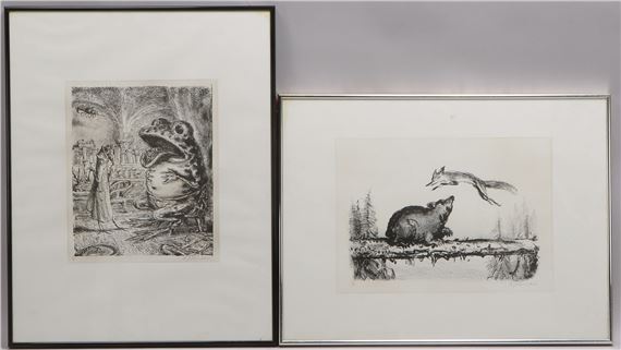 A. Paul Weber | Frosch und Heuschrecke; Der Klügere gibt nicht nach ...