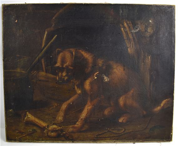 Prior | A 19th century painting depicting a terrier dog with bone. Oil ...