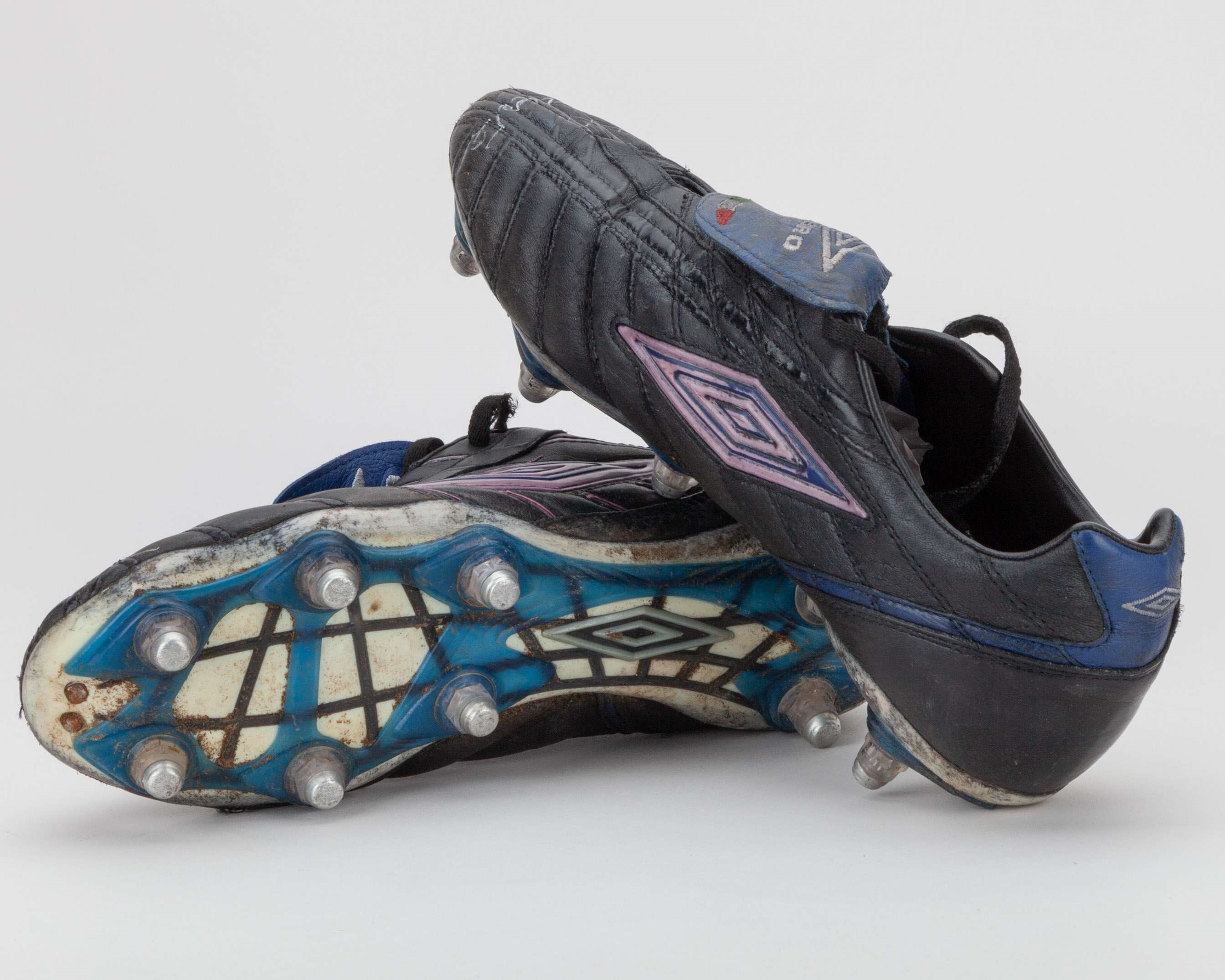 Black | Alan Shearer a pair of Umbro match worn and autographed ...