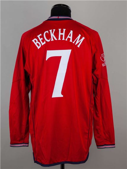 David | David Beckham red and blue No.7 England match issued long ...