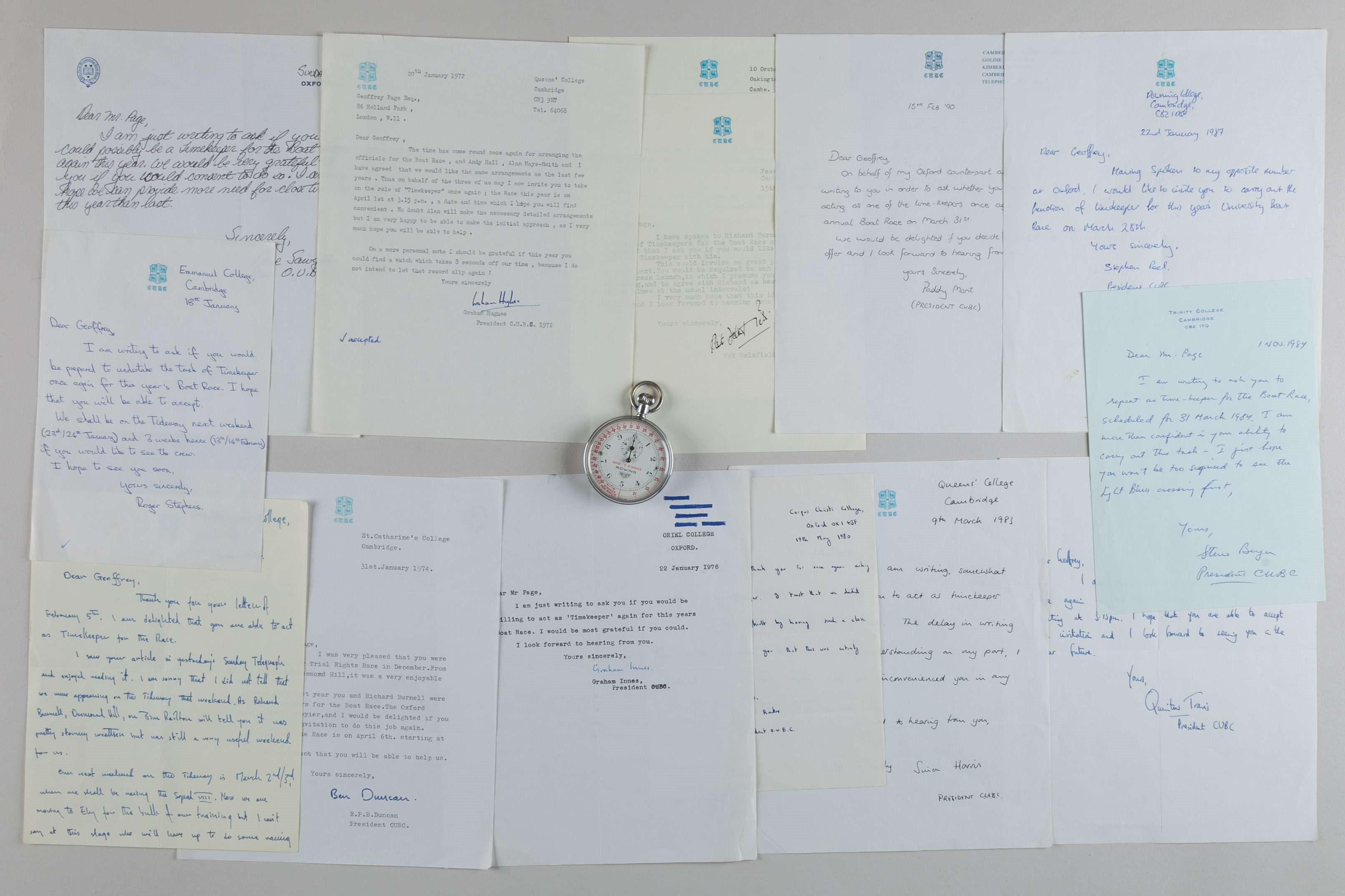 White | Geoffrey Page a rare Heuer Rowing stopwatch in white-metal case ...