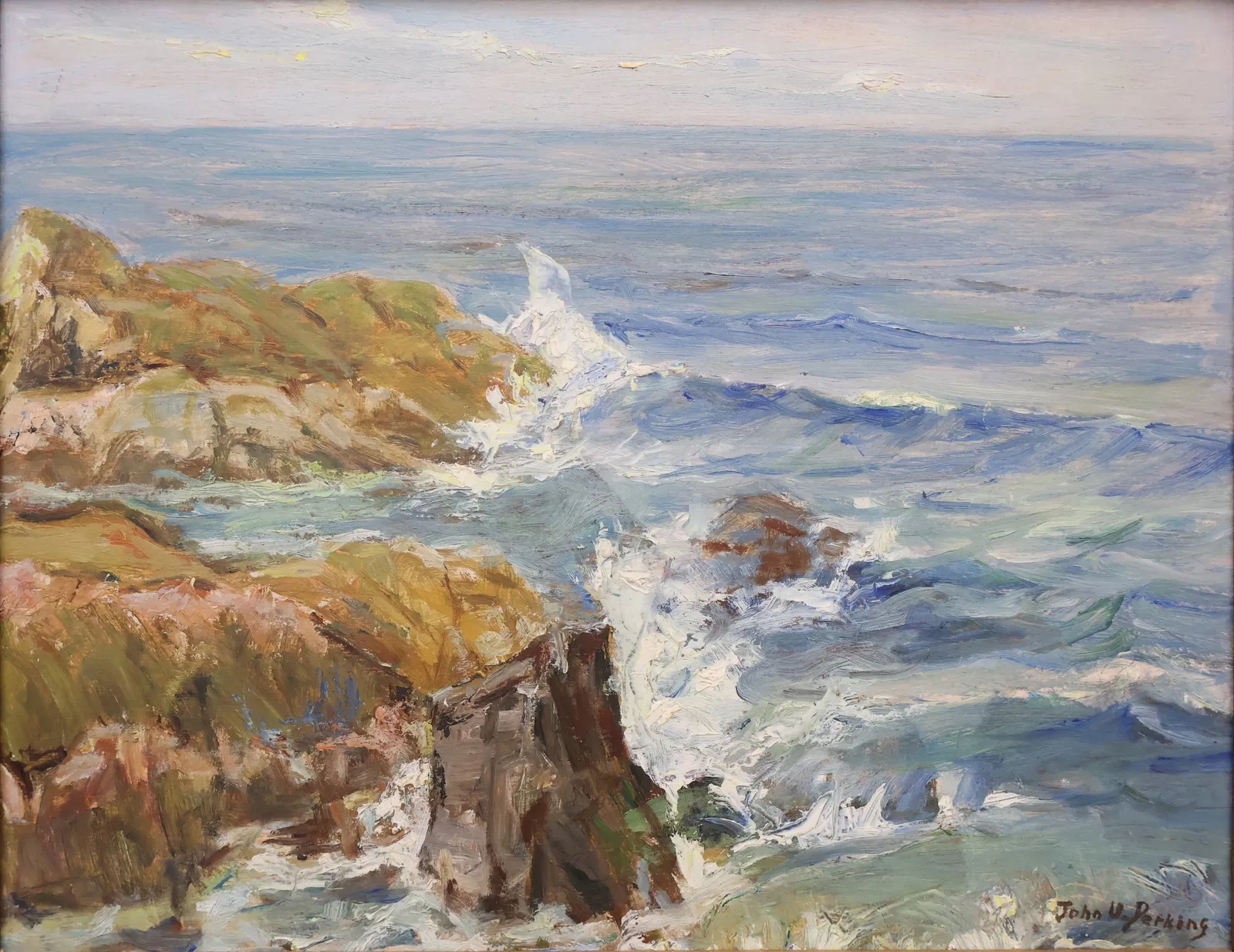 John Ure Perkins | Rocky coastal scene with crashing surf | MutualArt