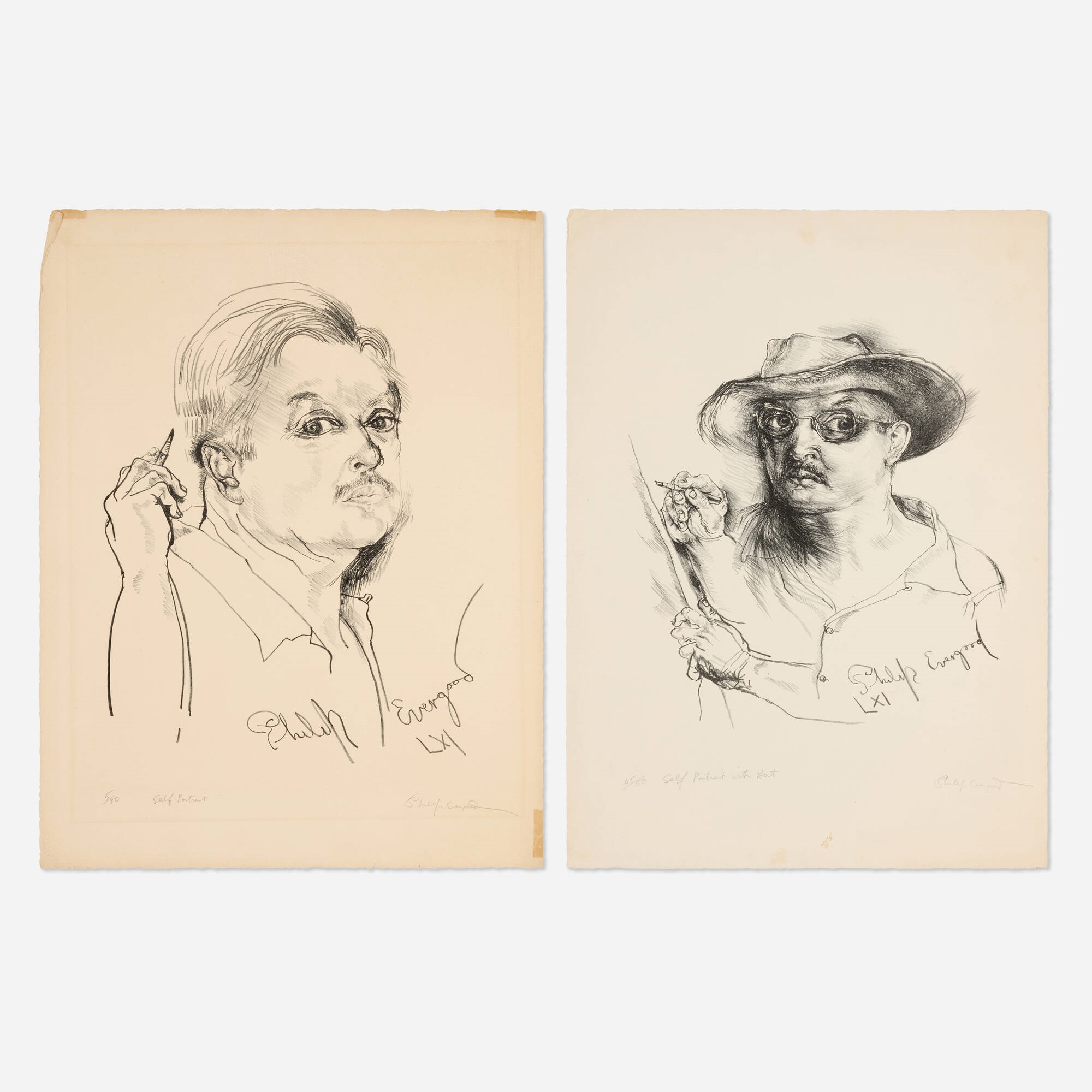 Philip Evergood | Self Portrait; Self Portrait with Hat (two works ...
