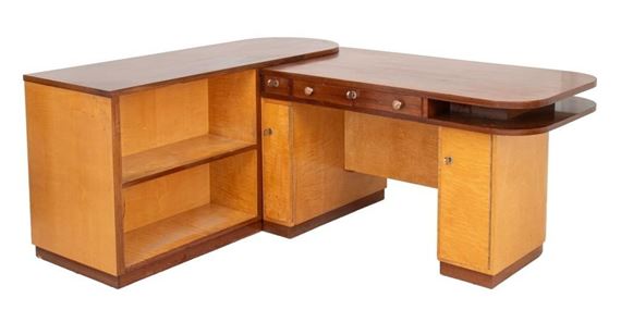 Michel Roux-Spitz | Art Deco Walnut & Birch L-Shaped Desk (20th Century ...
