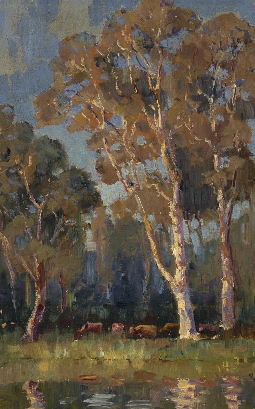 Ethel C. Weddell | Cows Grazing by the River, 1931 (1931) | MutualArt