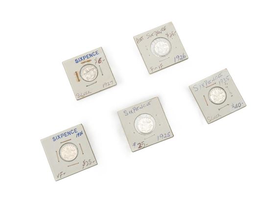 Silver | A collection of five Australian silver six pence 1936 (1936 ...