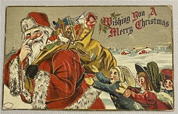 Julius Bien | Antique 1908 Children Reaching For Santa's Toys Wishing You a Merry Christmas ...