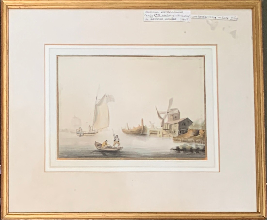 George Walker | 19th century watercolour of smalls boats and dockside ...