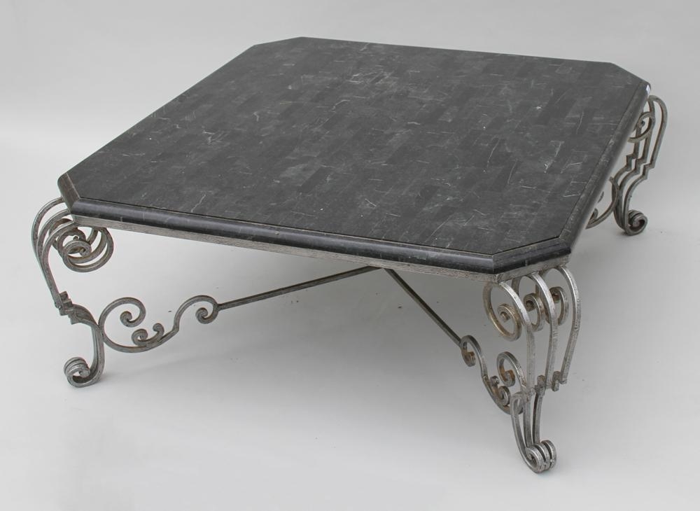 John Samuel Beswick | Wrought Iron Cocktail Table with Marble Top ...