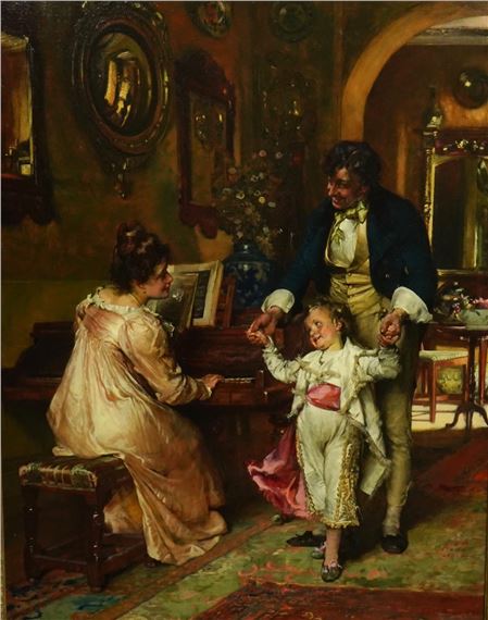 Edgar Bundy | 1862-1922) Interior with father and daughter, the mother ...