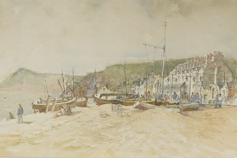 Roland Batchelor | Coastal view with beached fishing boats | MutualArt