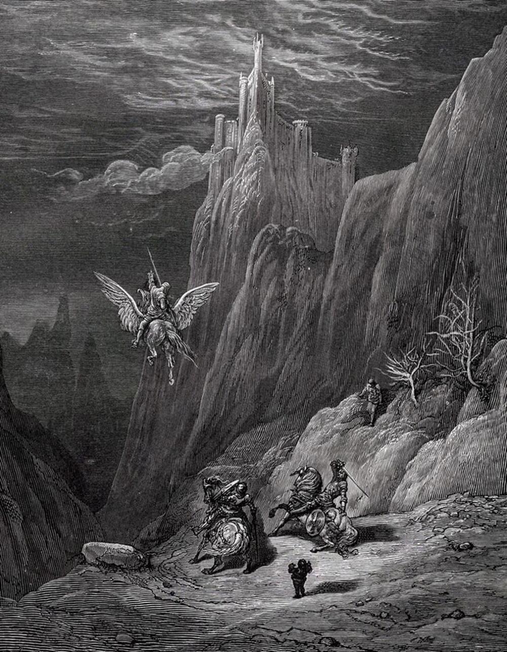 Gustave Doré | DORE 1800s Woodcut The Rider of the Hippogriff Battles ...