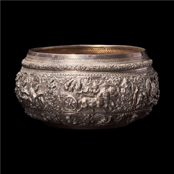 Silver | A Large Burmese Repousse Silver Offering Bowl, Late 19th-Early 20th Century (19th ...