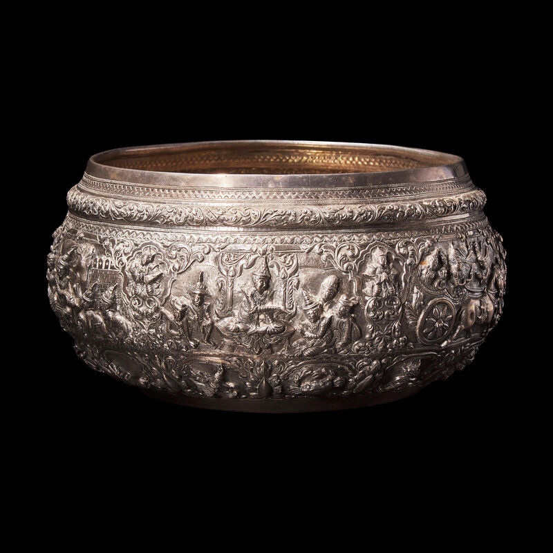 Silver | A Large Burmese Repousse Silver Offering Bowl, Late 19th-Early ...