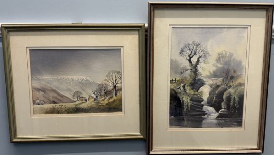 David Bellamy | A landscape scene with a bridge and rapids | MutualArt