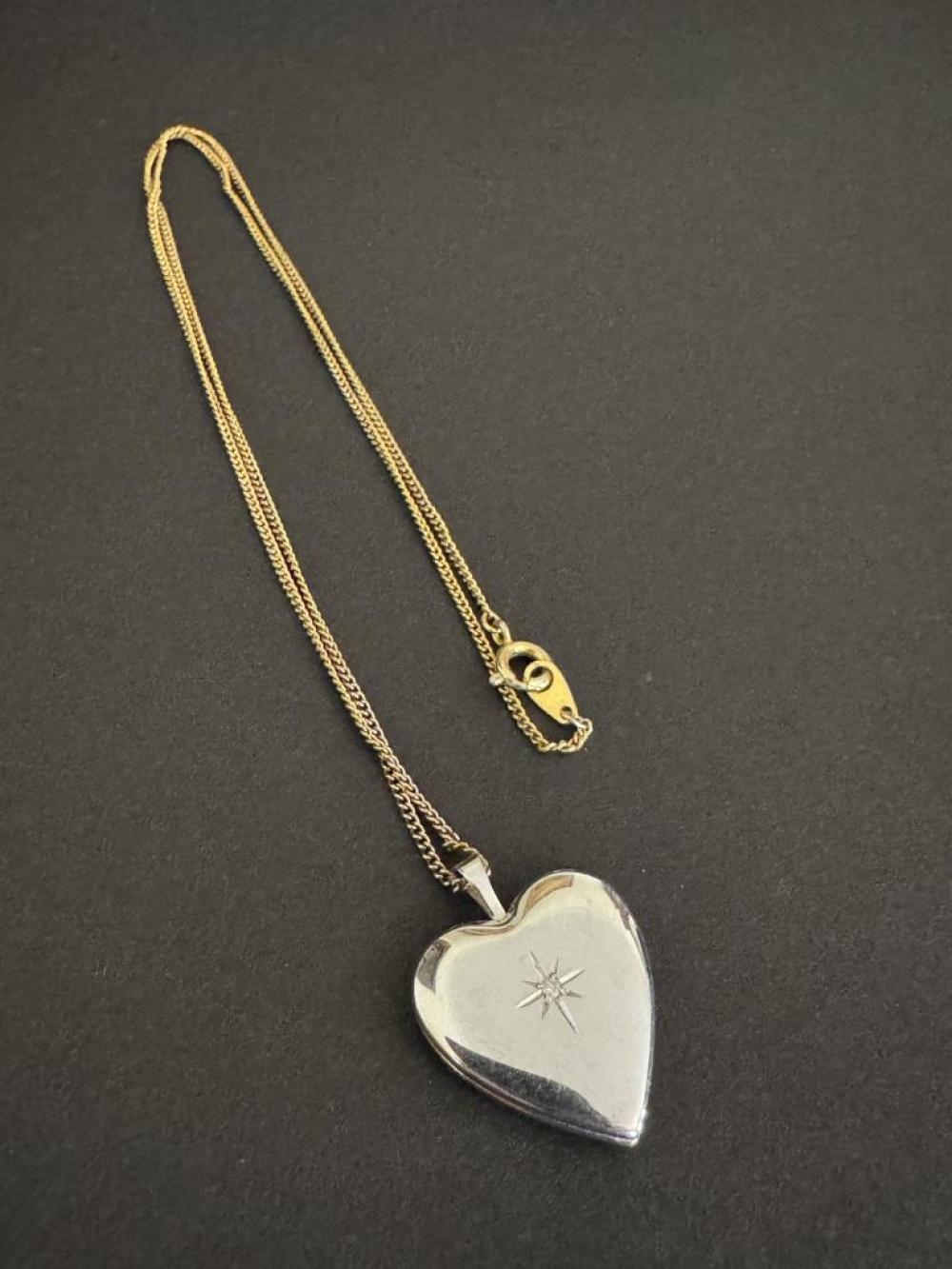 Diamond | Two colour 9ct yellow and white gold heart locket and chain ...