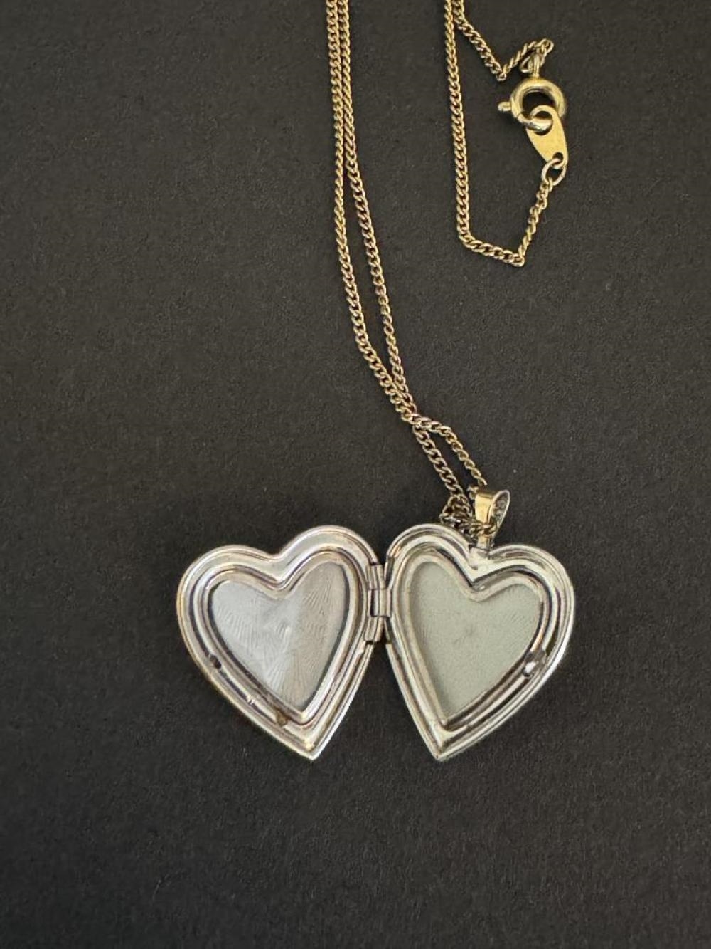 Diamond | Two colour 9ct yellow and white gold heart locket and chain ...