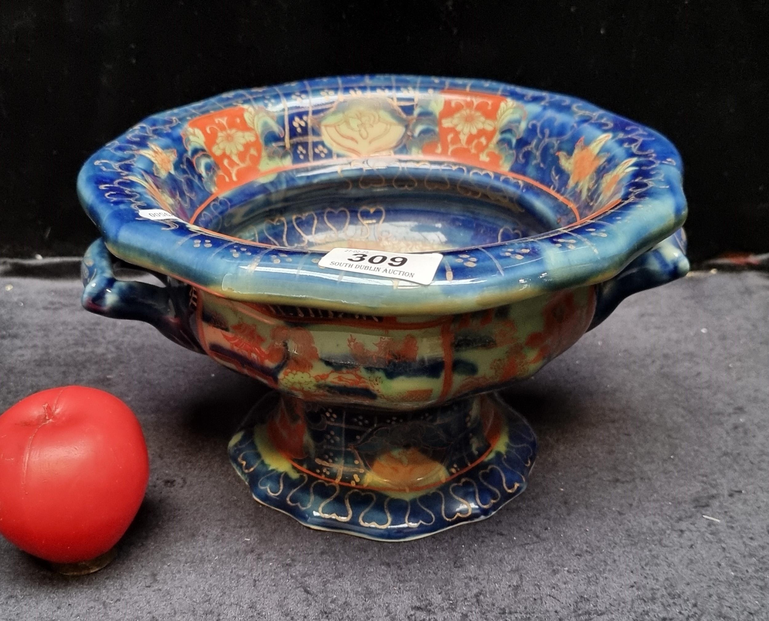 Victoria | A Victoria Ware ironstone hand painted footed bowl with gilt ...