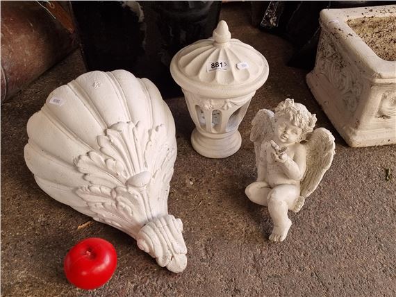 Hope K. Ritchie | Three Garden Items. Includes a wall scone, cherub and ...