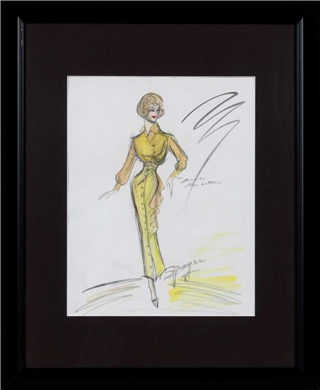Edith Head | Original sketch depicting a yellow outfit for an actress ...