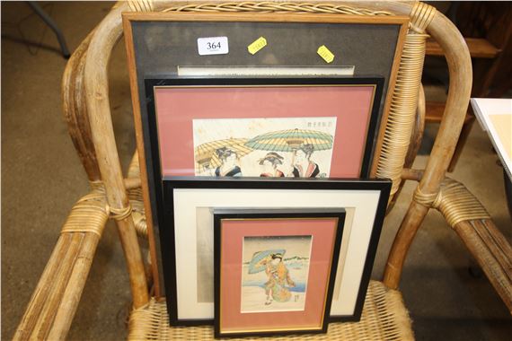 Block | Three Japanese coloured wood block prints and a Ja | MutualArt