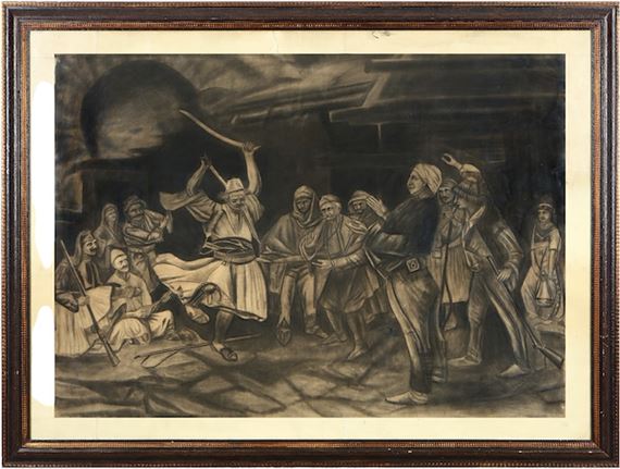 Ottoman School, 19th Century | Ottoman Sword Dance Pencil Drawing (19th ...