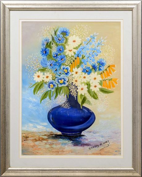 Isabel M. Lopes | Still Life Flowers in a Blue Vase | MutualArt