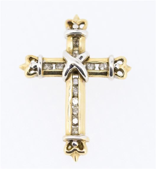 Diamond | Diamond Set Cross Pendant Mounted in 10 Carat Yellow and Whi ...