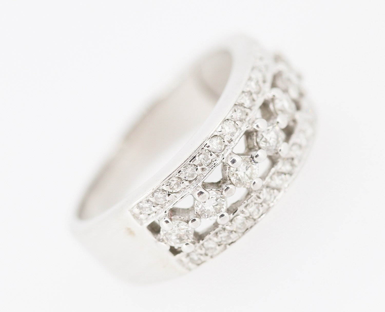 Diamond | Diamond Set Three Row Ring Mounted in 18 Carat White Gold Ri ...