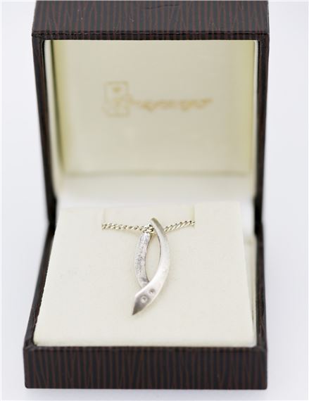 Diamond | Silver Diamond Set Ribbon Form Pendant 3cm High Set on Silve ...