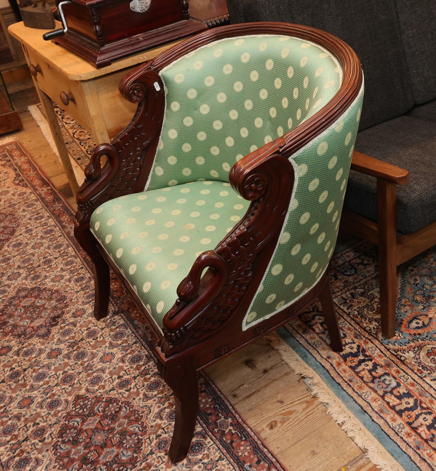 Above | Empire Form Carved Mahogany Arm Chair Silk Upholstery Above ...