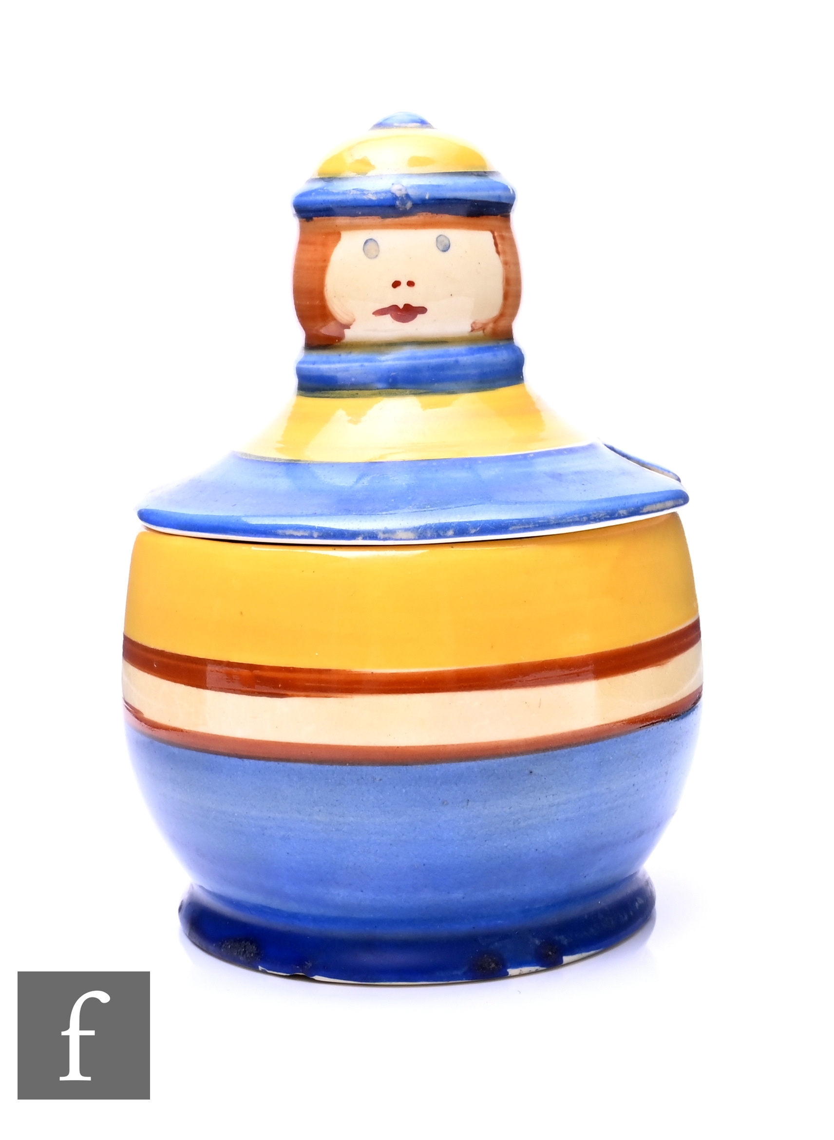 Clarice Cliff | Clarice Cliff - A figural preserve and cover of footed ...