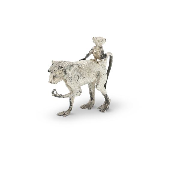 Patrick Mavros | Descried as Baboon Female & Baby in Silver, | MutualArt