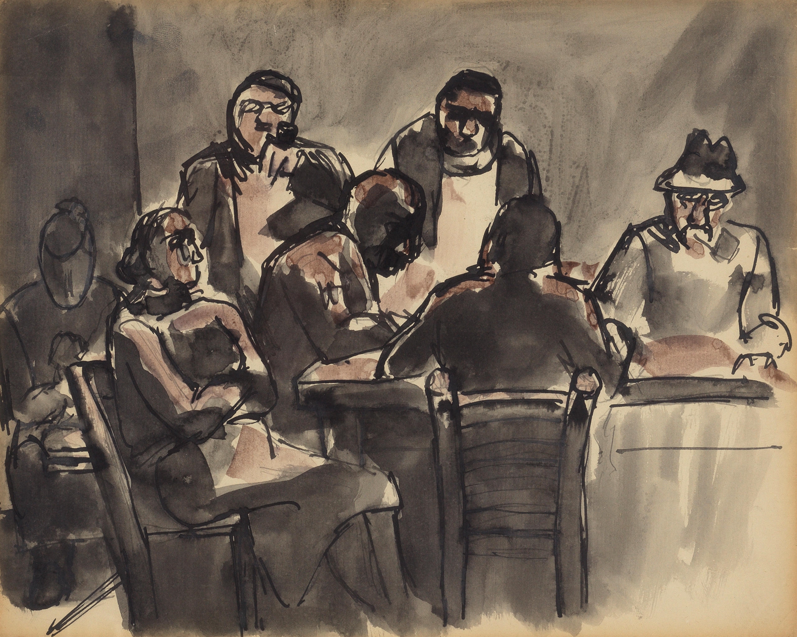 Josef Herman | Figures at a Table | MutualArt