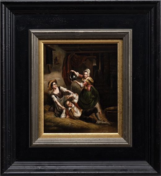 Jan Jozef Horemans the Younger | BARN INTERIOR WITH PEASANTS CAPERING ...