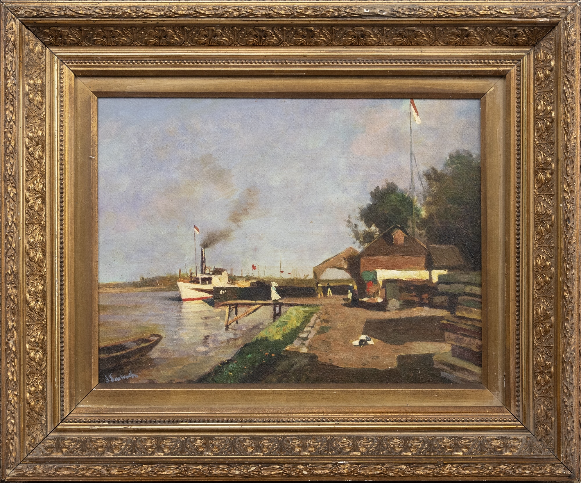 Emil Jakob Schindler | THE STEAMSHIP STATION ON THE DANUBE OPPOSITE ...