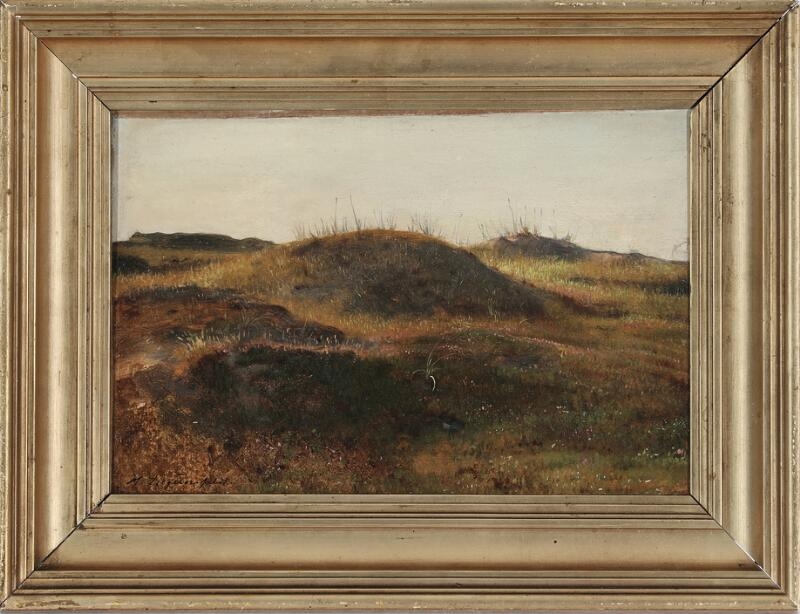 Hermann Carl Siegumfeldt | A blooming moor landscape with mounds ...
