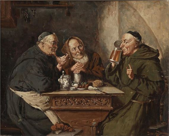 Olaf Simony Jensen | Monks talking over a meal | MutualArt