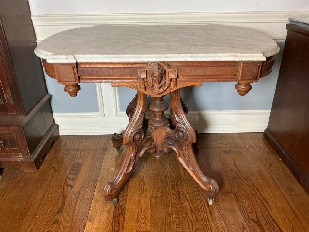 White | Victorian Renaissance Revival Marble Top Table | MutualArt