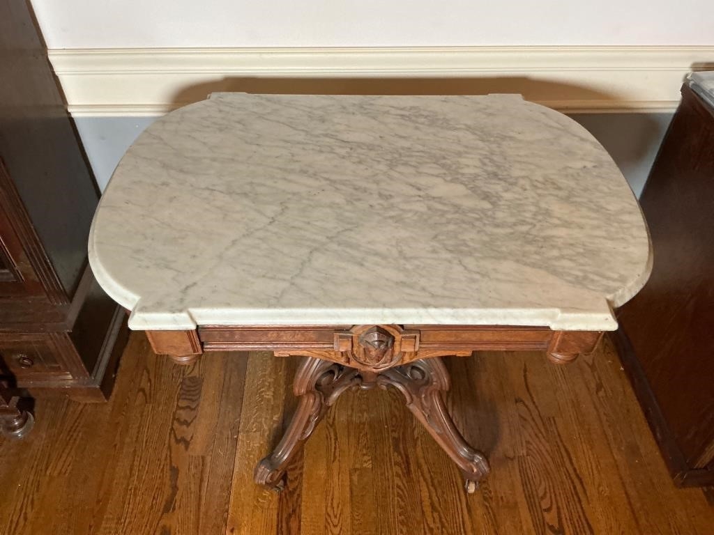 White | Victorian Renaissance Revival Marble Top Table | MutualArt