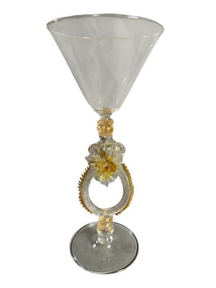 Golden | Venetian Blown Glass Wine Flute with Yellow Flower | MutualArt